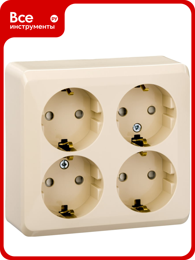 Розетка Systeme Electric 4-м ОП Этюд 16А 250В защитные шторки, с заземлением, кремовая SchE PA16-208K