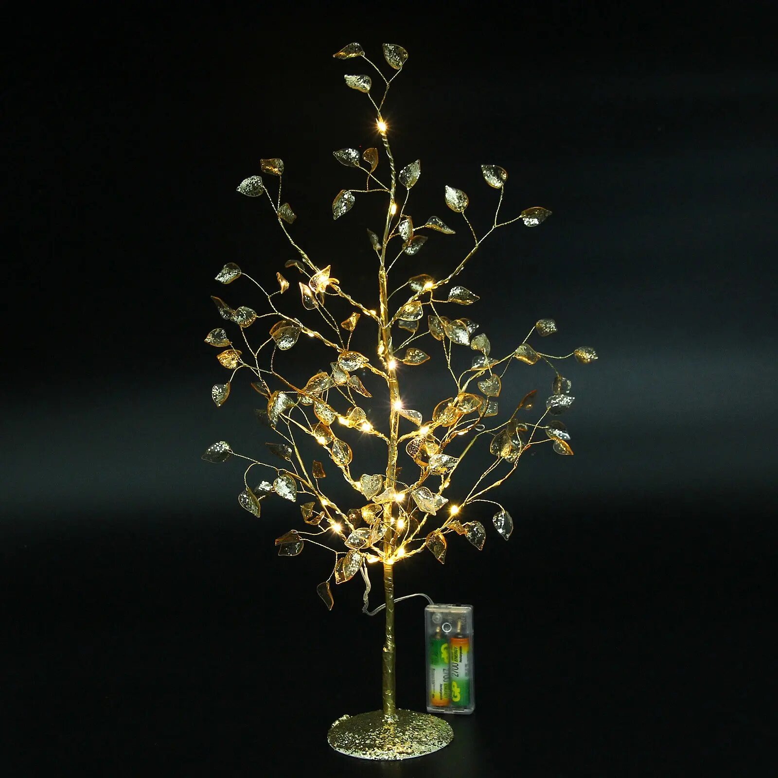 Декоративное дерево "Зимнее чудо" 50см, с подсветкой на батарейках, цвет золотой