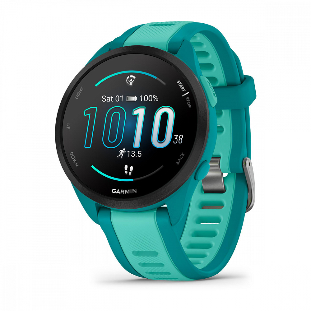 Смарт-часы Garmin Forerunner 165 Music, Amoled зеленый, c бирюзовым ремешком