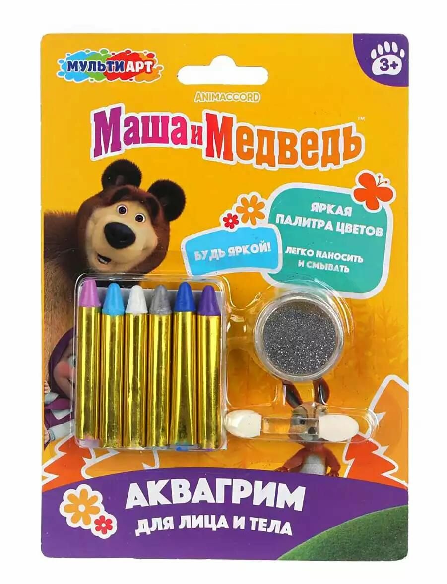 Аквагрим мульти АРТ "Маша и Медведь", 6 карандашей классических цветов
