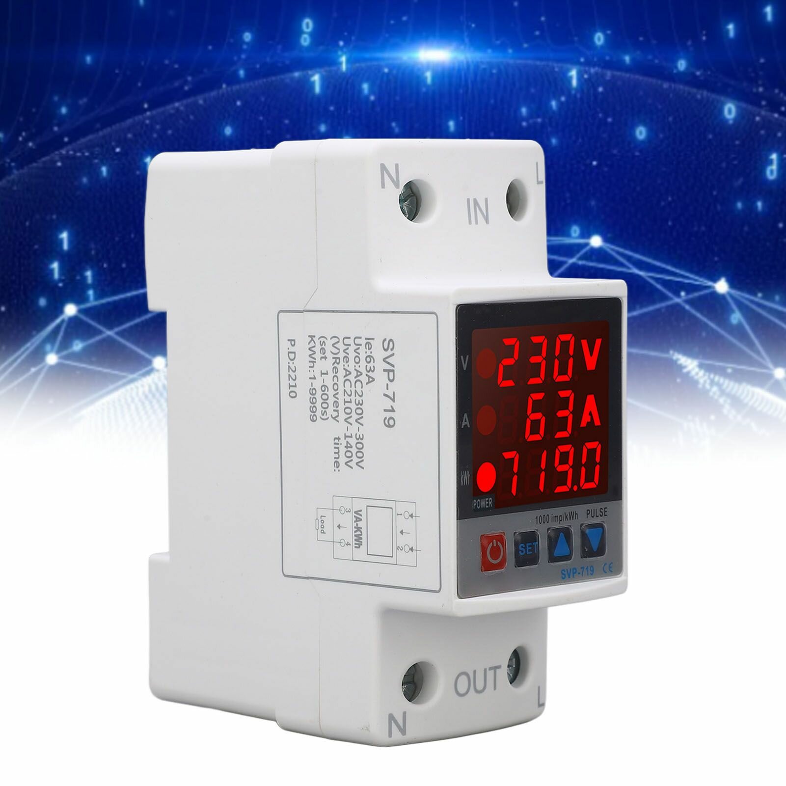 Регулируемое устройство защиты от пониженного напряжения, интеллектуальное устройство защиты от перенапряжения с самовосстановлением, AC220V, 63A