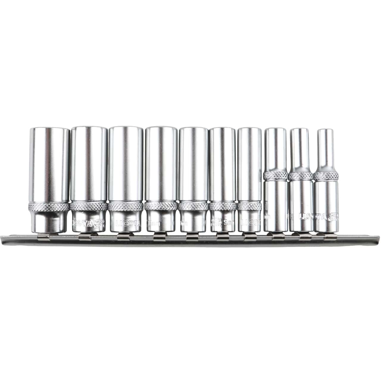 Licota TBS-23101 Набор глубоких торцевых головок 1/4" 6-ти гранных, 10 пр. на линейке, 5-14 мм