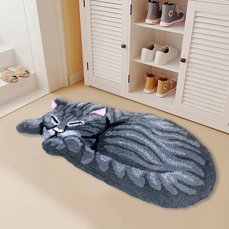 Нескользящий ковер 3D cat, темно-серый