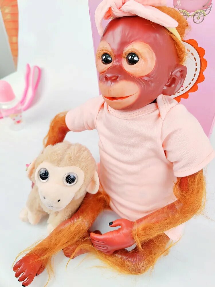 NPK 45-сантиметровая обезьянка-реборн, реалистичная кукла-орангутанг с мягким телом, детские игрушки, коллекционные художественные подарки(Еще один подарок - маленькая обезьянка)