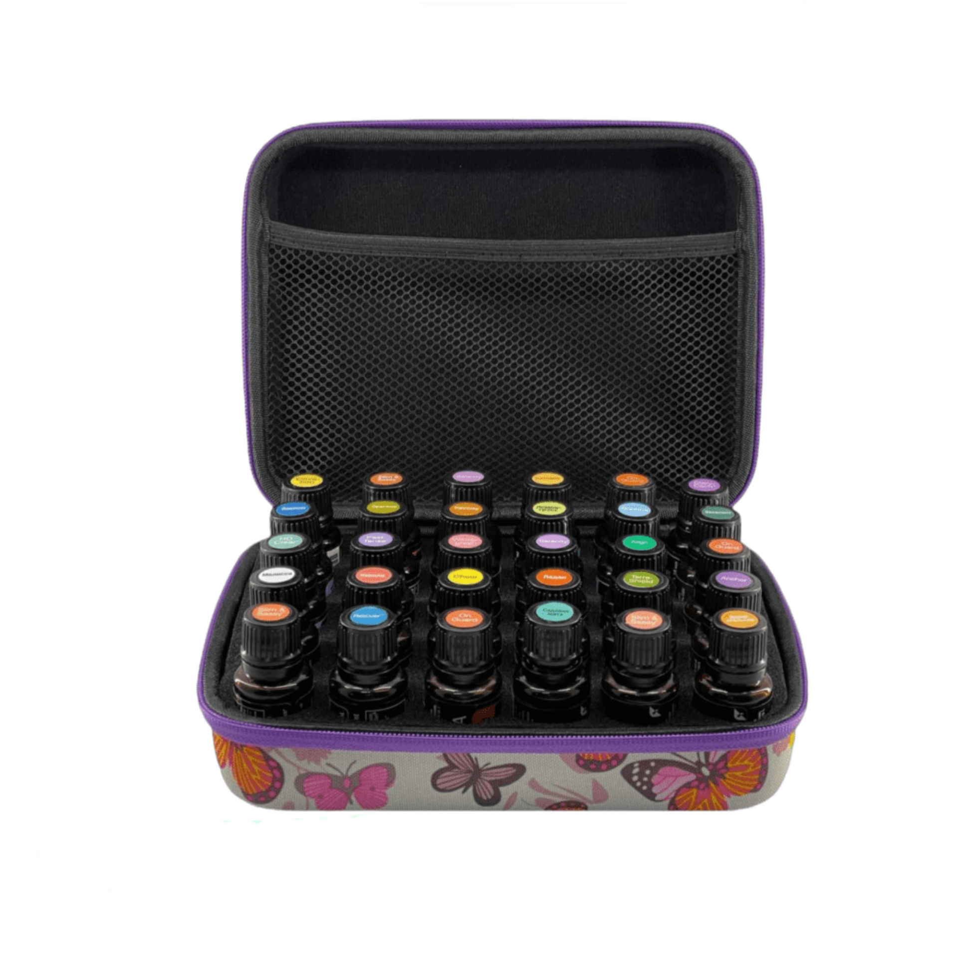 Сумка для эфирных масел «Белая бабочка» на 30 флаконов по 15мл. Фиолетовая молния.