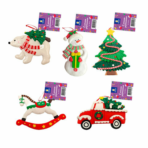 5 шт. Украшение елочное (1 шт.) "Xmas Toys" 11,5х9 см, полимерная глина, ассорти 5 дизайнов, золотая сказка, 592412