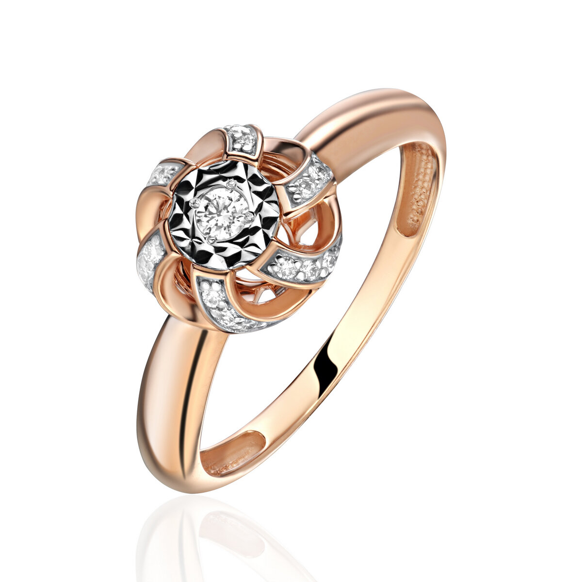 Кольцо, красное золото, 585 проба, бриллиант