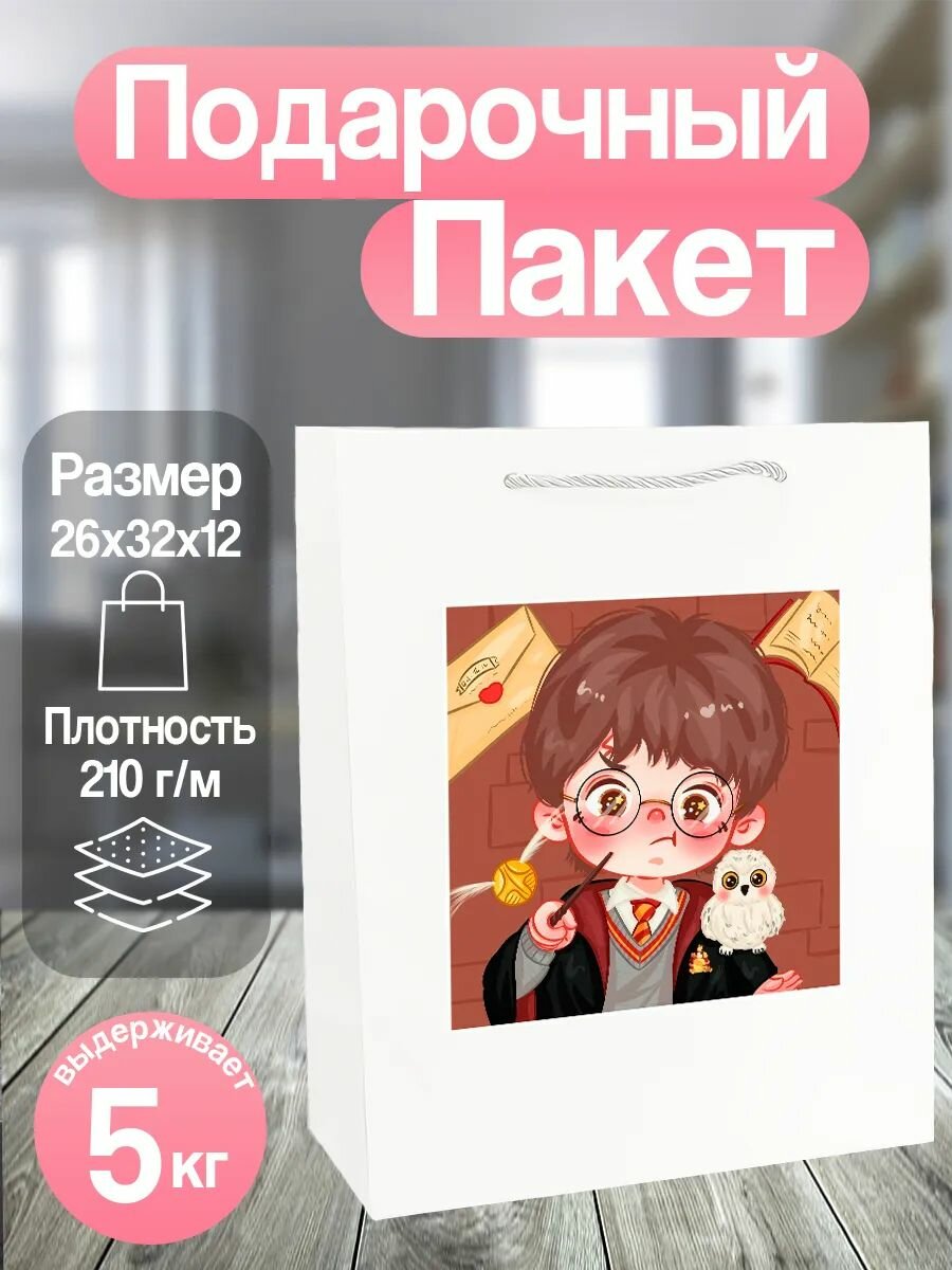 Пакет подарочный большой белый гарри поттер, упаковка для подарка, 26х31 см