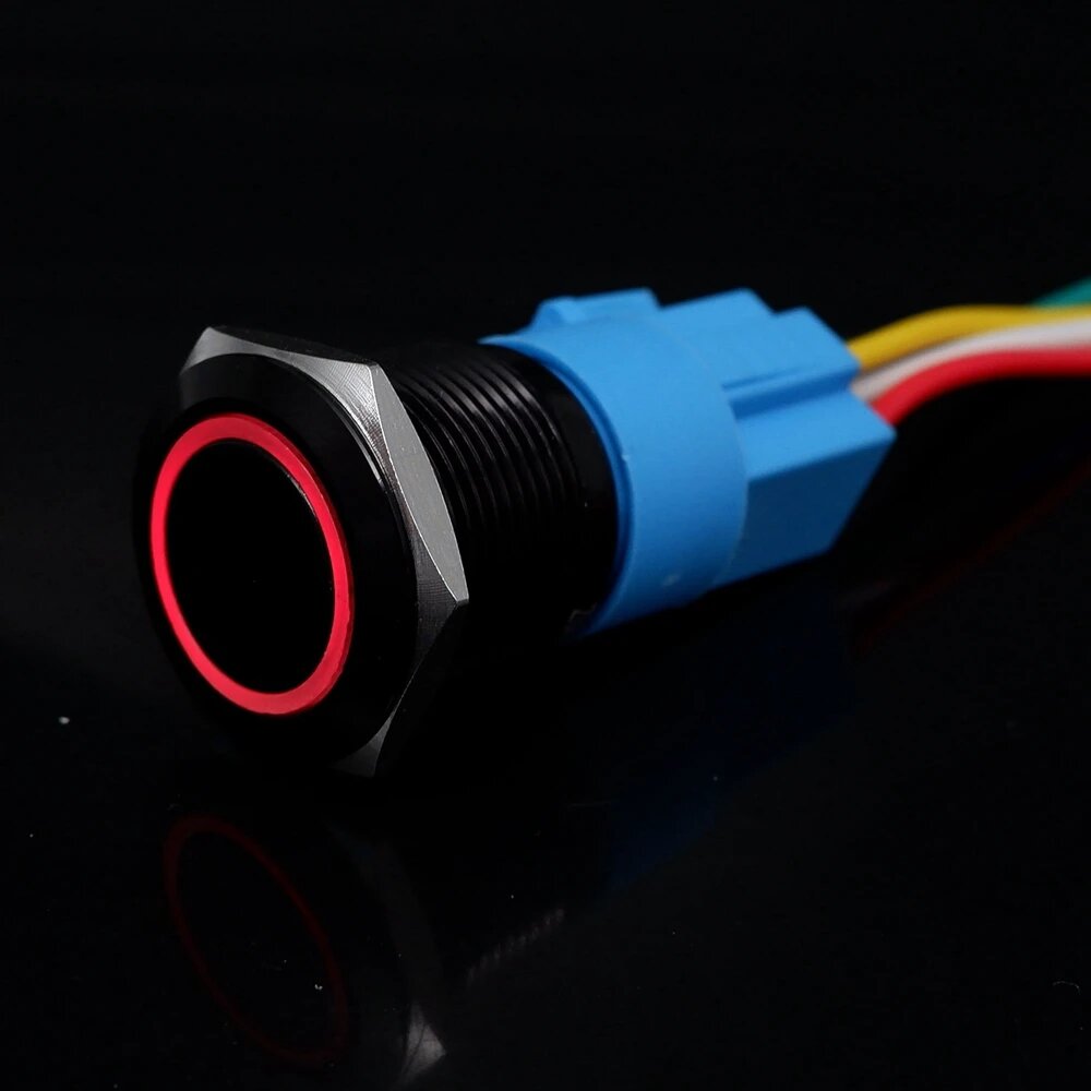 Кнопочный переключатель 12/16/19/22 мм, оксидированный черный, с мгновенной фиксацией, фиксированный выключатель питания с проводом, светодиодная подсветка 5 В, 12 В, 24 В, 220 В