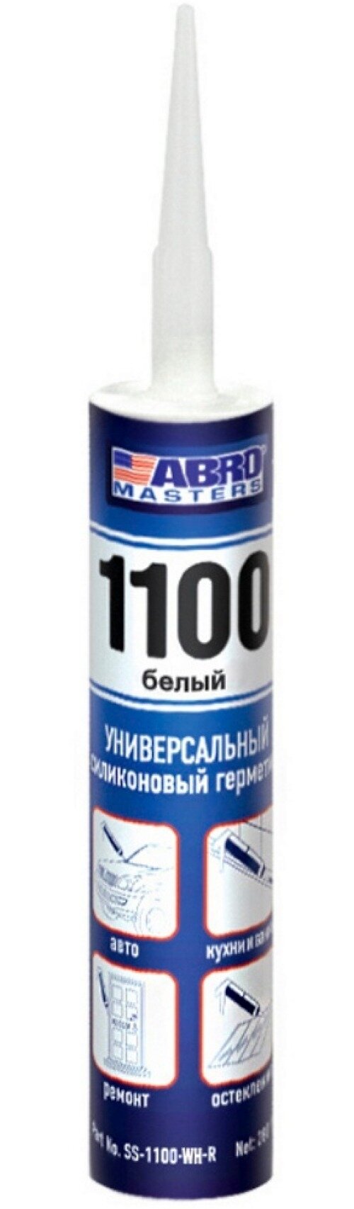 Герметик силиконовый ABRO Masters / Абро Мастер 1100 универсальный, белый, 280мл / строительство и ремонт