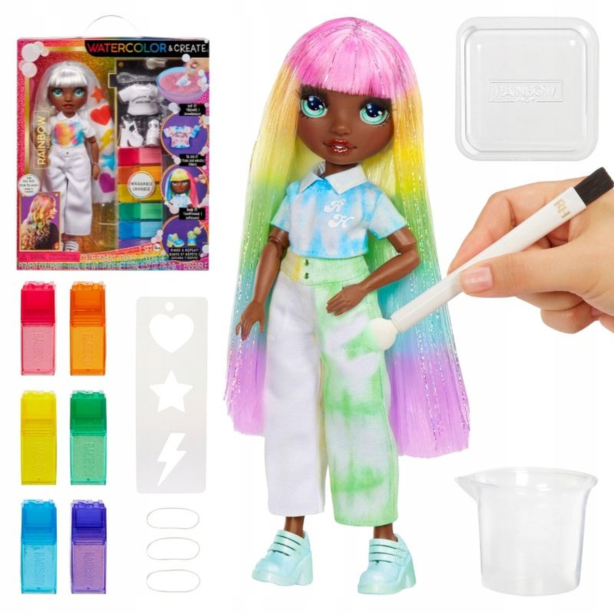 Кукла Rainbow High "Watercolor & Create", с аксессуарами, смываемые краски