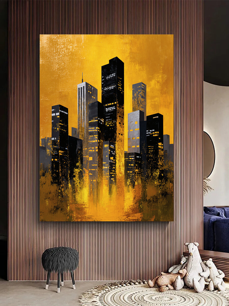 Интерьерная картина на стену вертикальная - "Город / Пейзаж / Небоскребы" , 60х80 см.