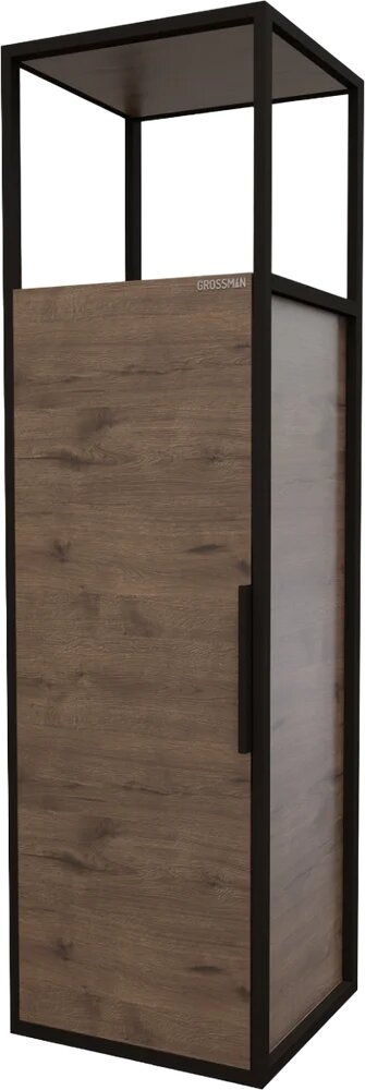 Шкаф-пенал для ванной Grossman Лофт 40 подвесной, черный, 40 см, темное дерево, матовый, шкаф пенал с полками, с дверками, фурнитура черная, в стиле лофт