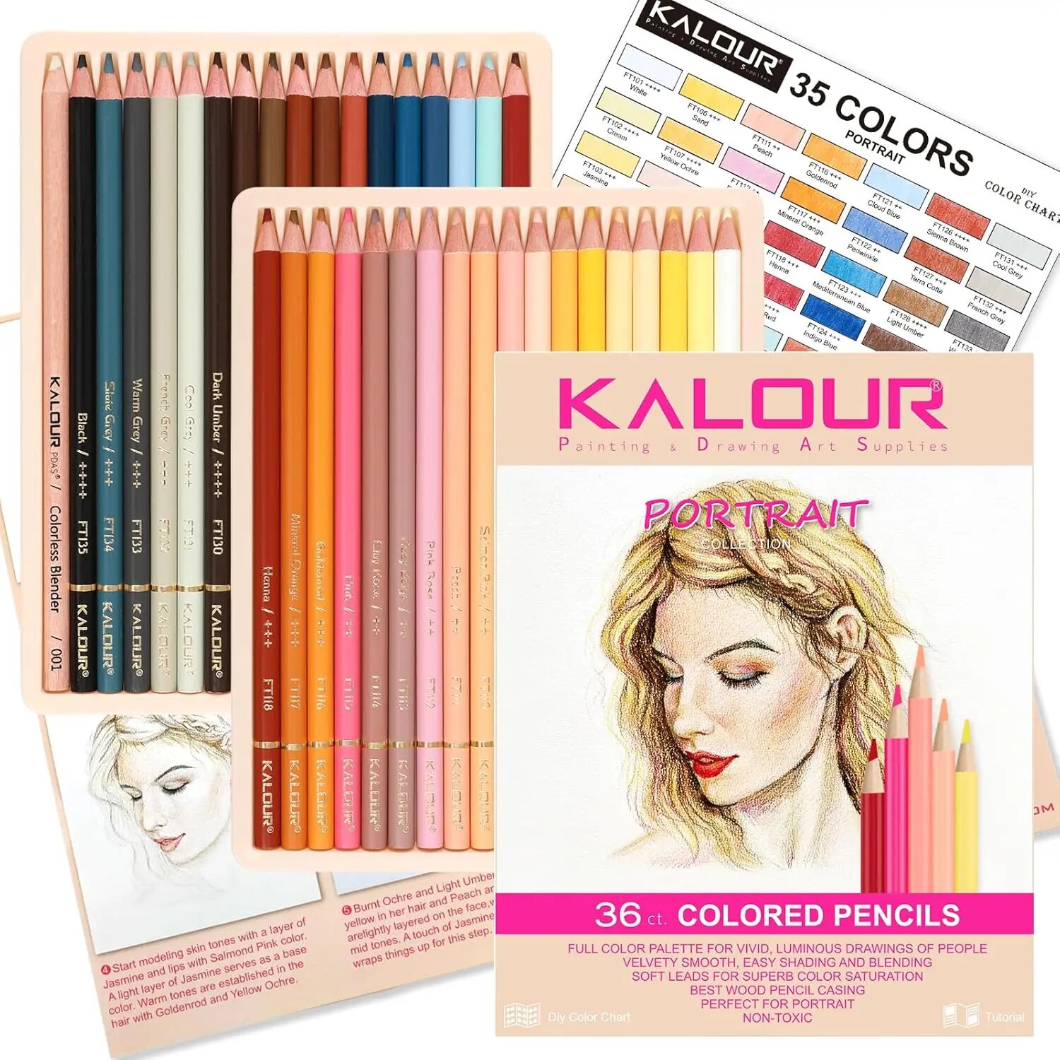 Набор Цветных Карандашей KALOUR Skin Tones, 36 Оттенков, Масляные Карандаши Для Рисования Для Начинающих И Взрослых Художников