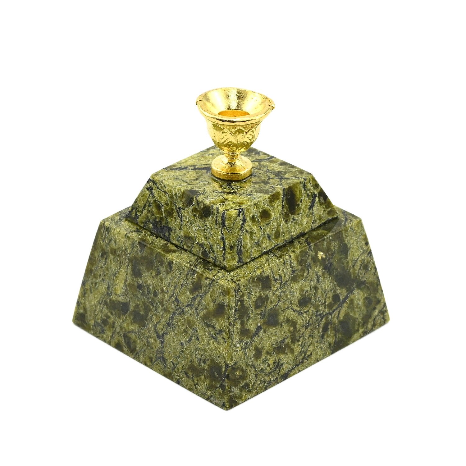 Подсвечник из камня змеевик церковный, 40*40*45мм