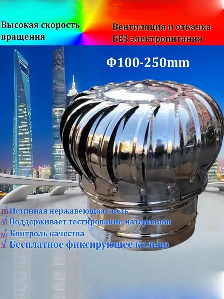 100mm-250mm Турбодефлектор нержавеющая сталь без электропривода дефлектор для вентиляции предназначен для крыши завода, фермы и контейнера