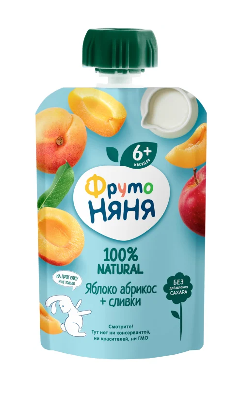 Фрутоняня пюре из яблок и абрикосов со сливками 90 гр