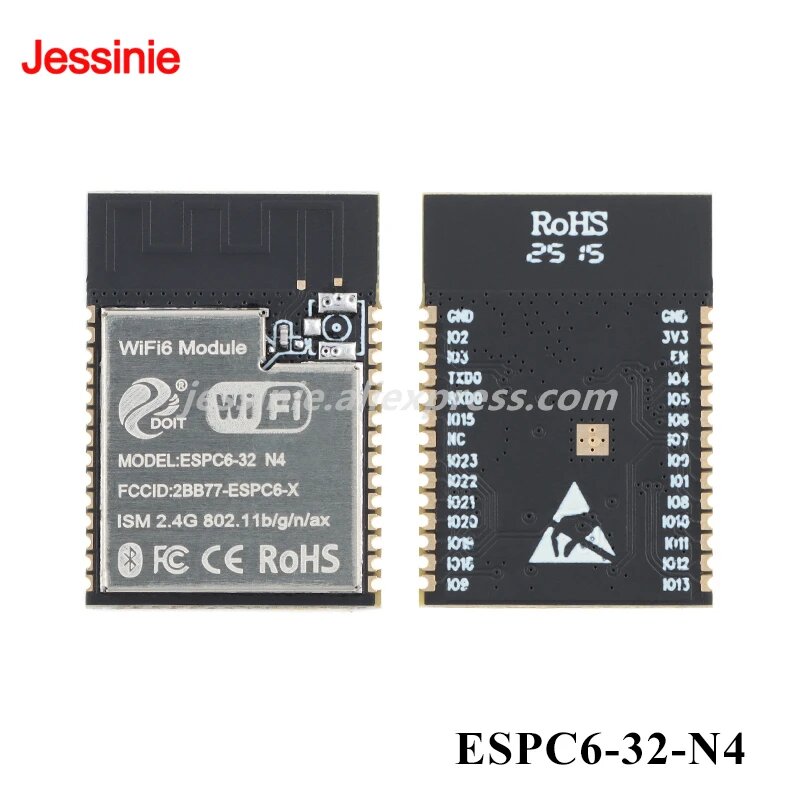 Jessinie ESPC6-32-N4/ESPC6-32E-N4 Wi-Fi 6 BLE 5.0 Модуль ESP32-C6 5pcs, ESPC6-32-N4