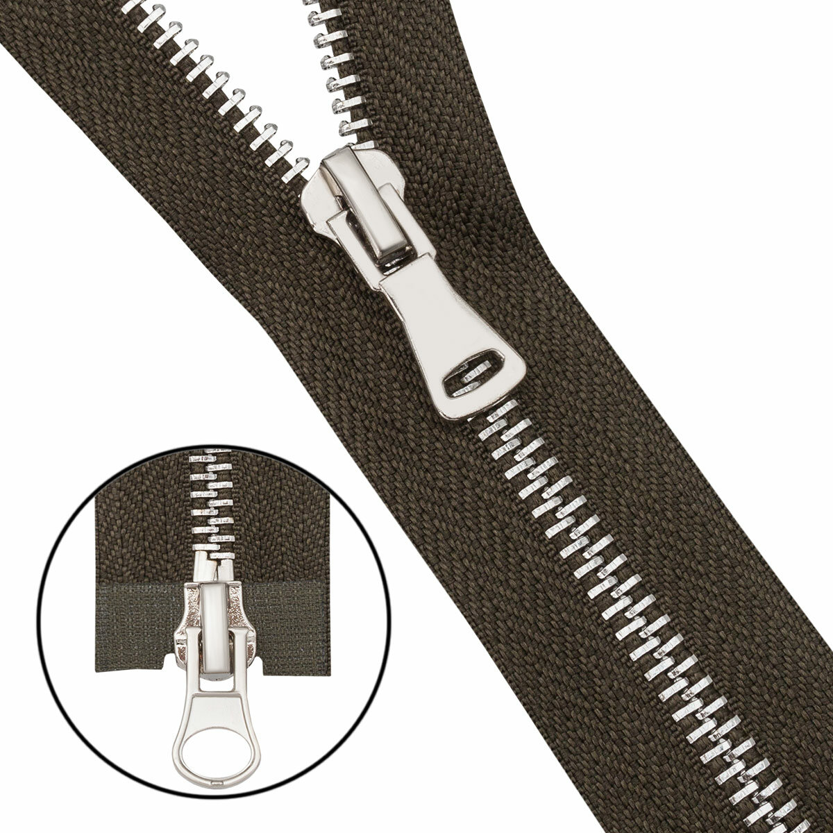 Молния разъемная металлическая Т5 2 замка 90см, никель (078 хаки), 5 шт