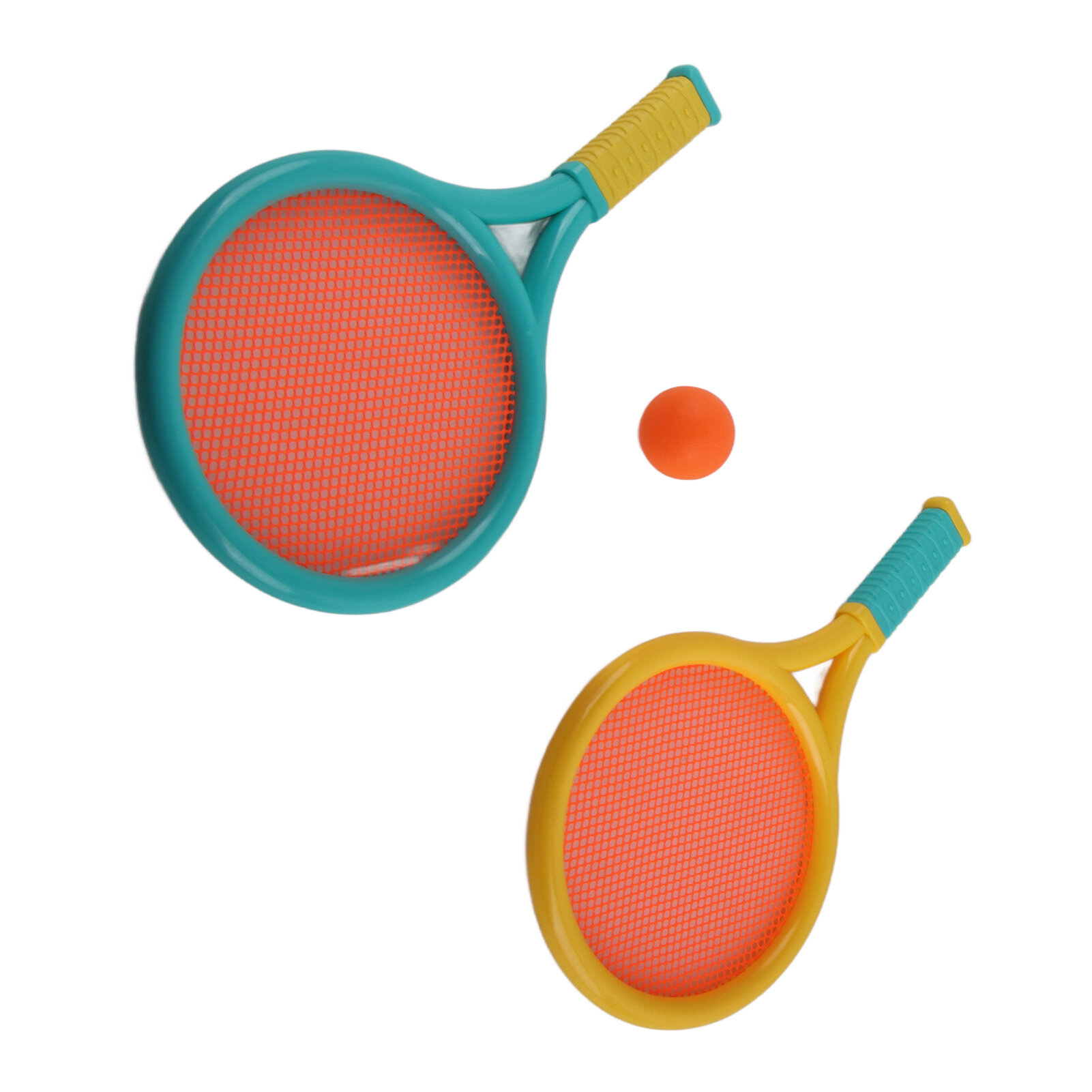 Детская ракетка для бадминтона, нескользящая, прочная, эластичная, портативная теннисная ракетка, набор для детей, 2 ракетки, 2 мяча, синий, желтый