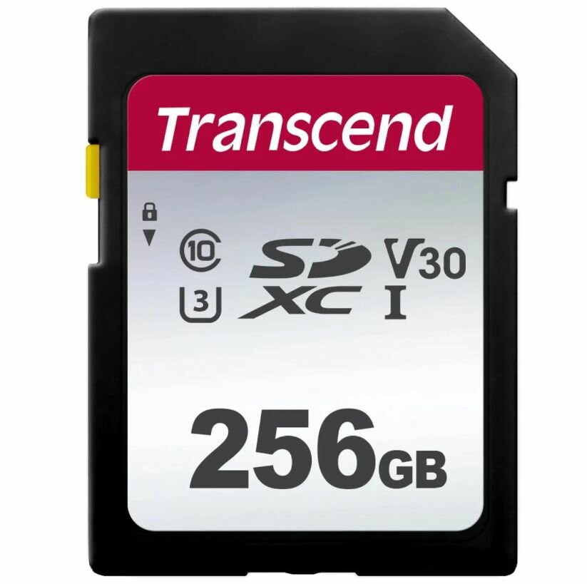 Карта памяти Transcend TS256GSDC300S SDXC 256 ГБ (TS256GSDC300S) - Class 10, UHS-I U3, запись - 40 Мбайт/сек, чтение - 100 Мбайт/сек