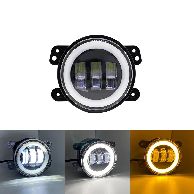 4-дюймовые круглые светодиодные противотуманные фары, дневные ходовые огни с белым янтарным ореолом, противотуманные фары для внедорожника Jeep Wrangler JK TJ Dodge Journey, 4in white amber halo