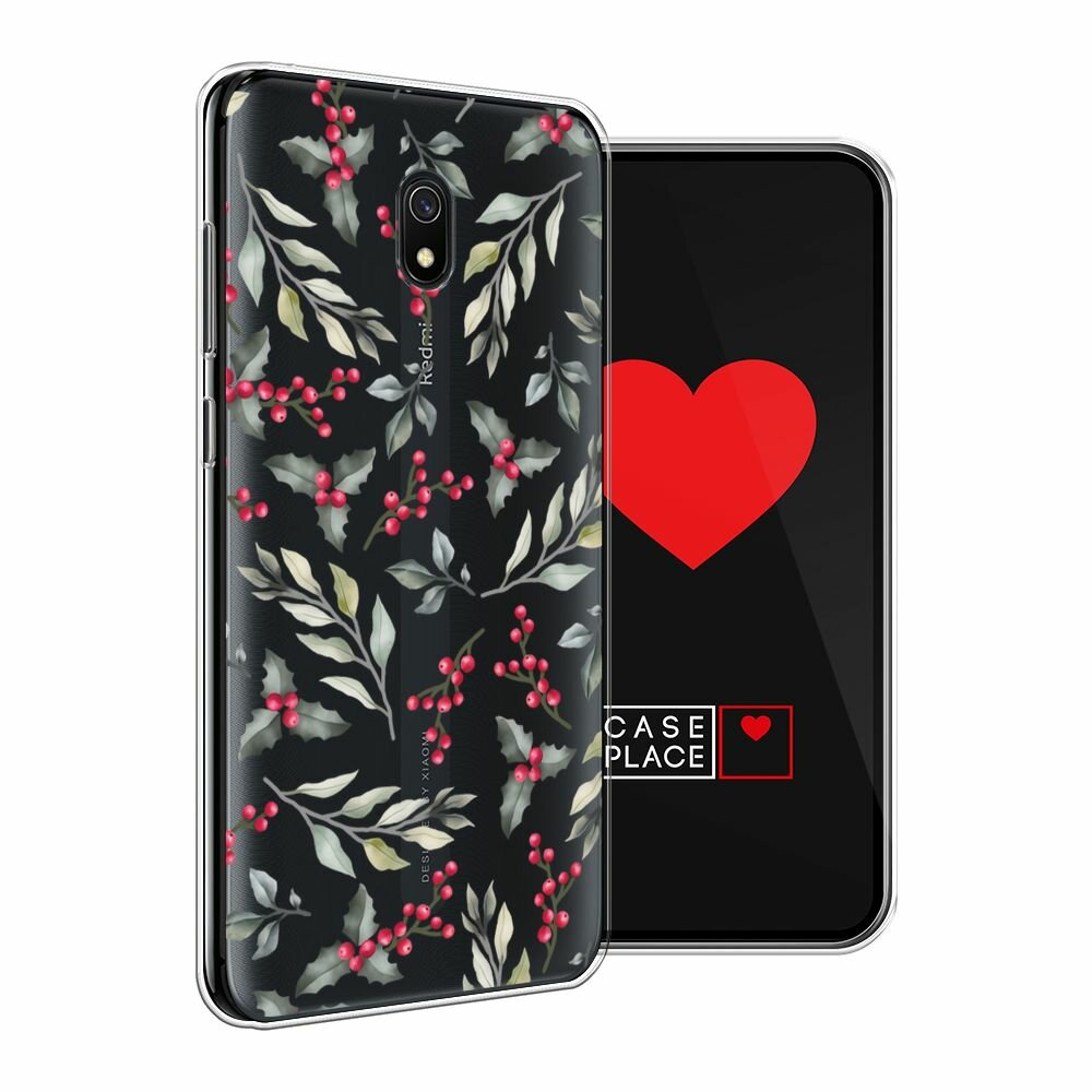 Чехол на Xiaomi Redmi 8A / Сяоми Редми 8А с принтом Зимние ягоды паттерн, прозрачный — фото 1