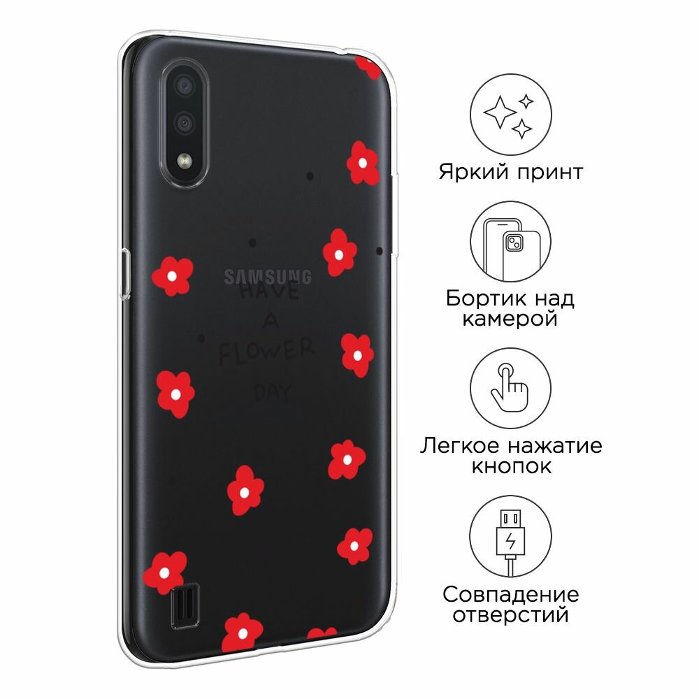 Чехол на Samsung Galaxy A01 / Самсунг Гэлакси А01 с принтом "Have a flower day 2", прозрачный — фото 1