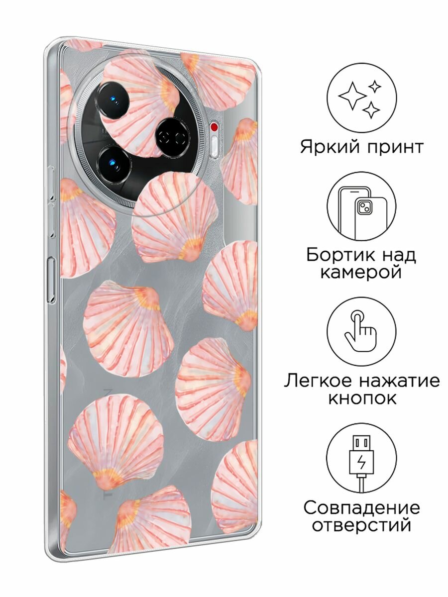 Чехол на Tecno Camon 30 Pro 5G / Текно Камон 30 Про 5G с принтом "Ракушки паттерн", прозрачный — фото 1