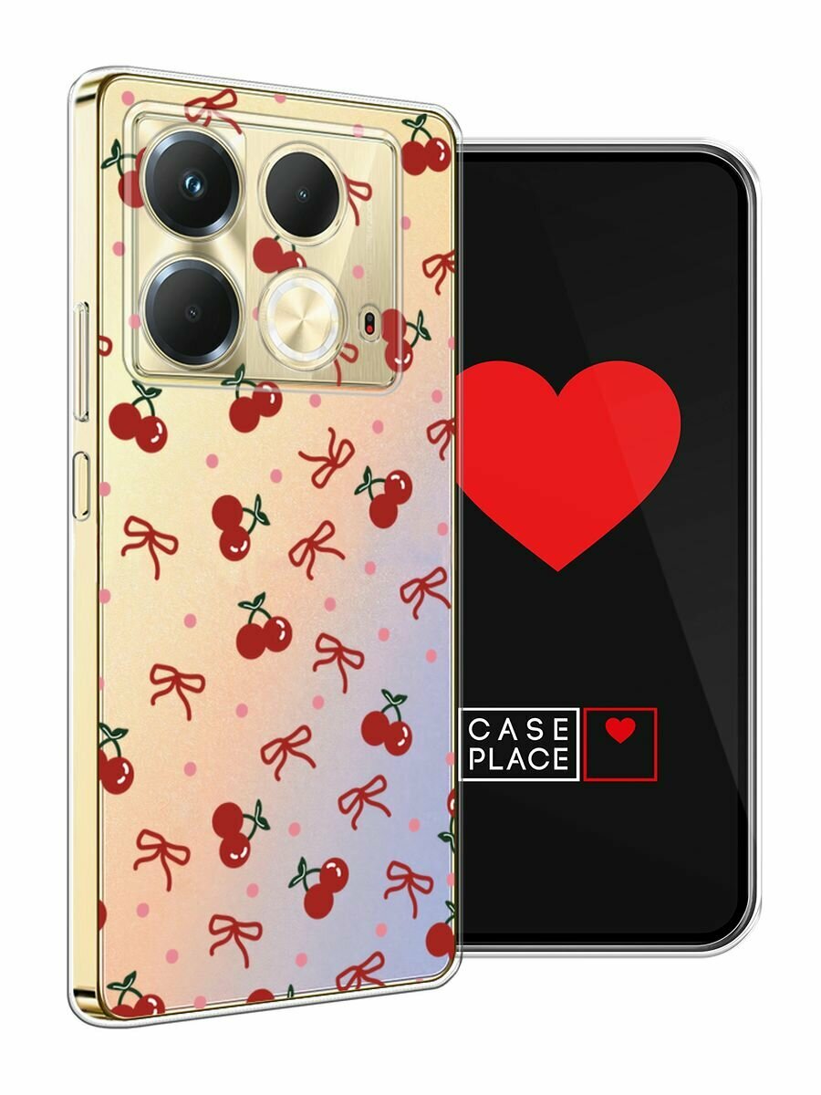 Чехол на Infinix Note 40 / Инфиникс Нот 40 с принтом "Вишни и ленточки", прозрачный — фото 1