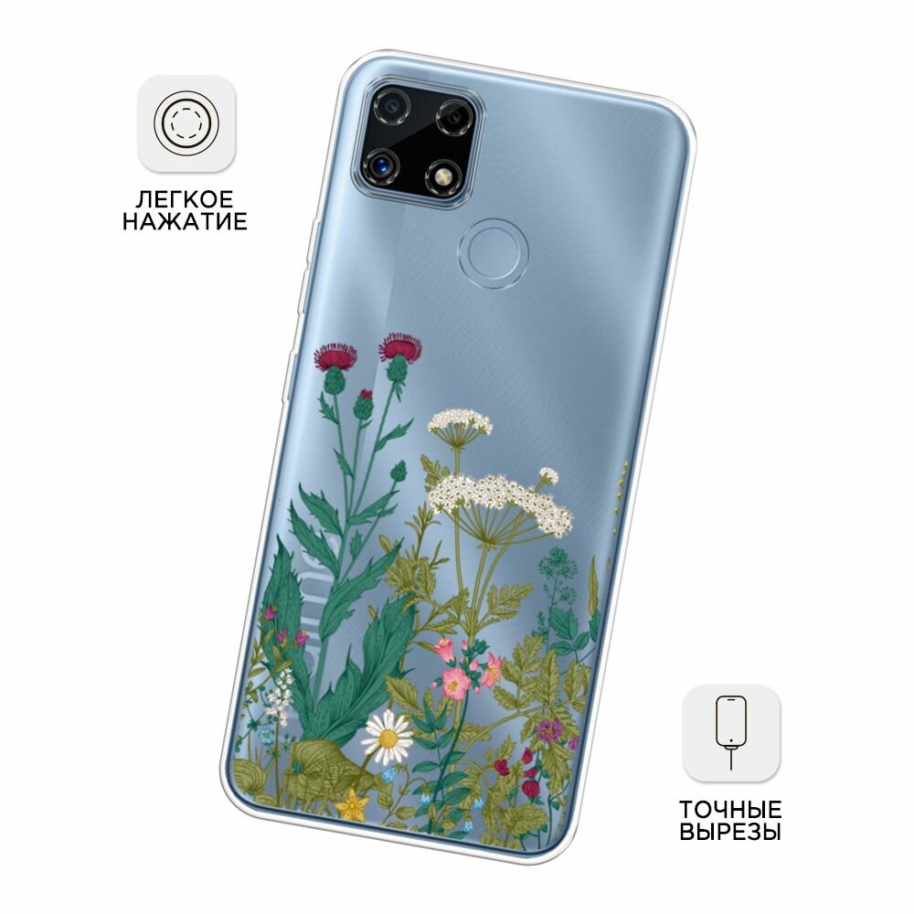 Чехол на Realme C25/C25s / Реалми С25/C25s с принтом "Дикие полевые цветы", прозрачный — фото 1