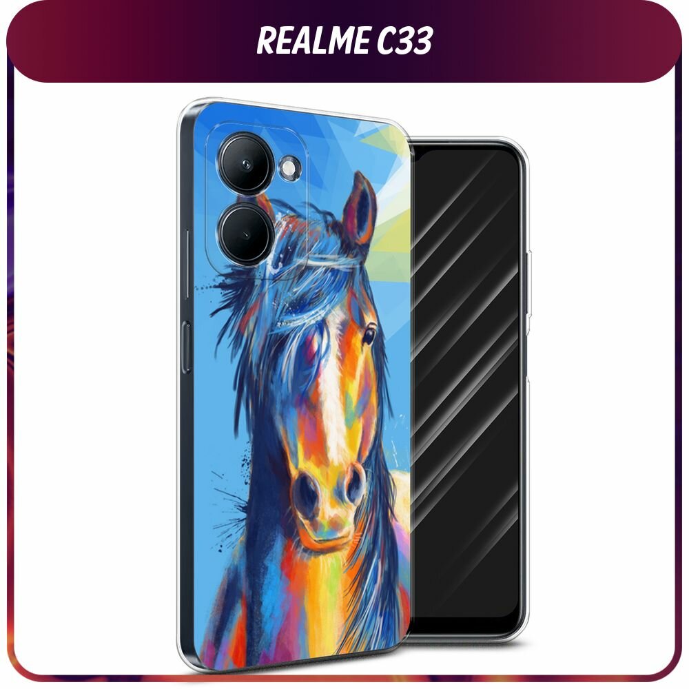 Силиконовый чехол на Realme C33 / Реалми С33 с принтом "Лошадь арт 3"