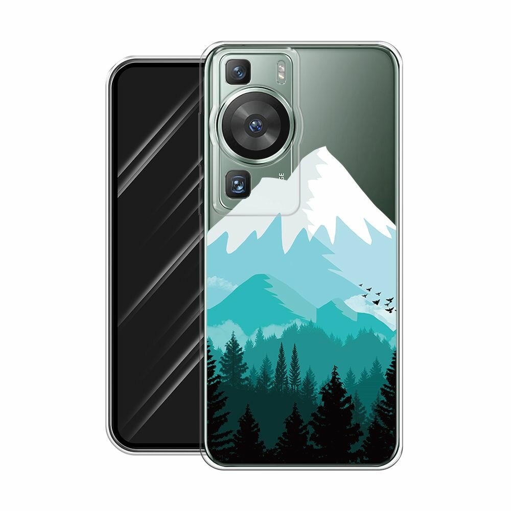 Чехол на Huawei P60/P60 Pro / Хуавей P60/P60 Про с принтом "Синяя снежная гора", прозрачный — фото 1