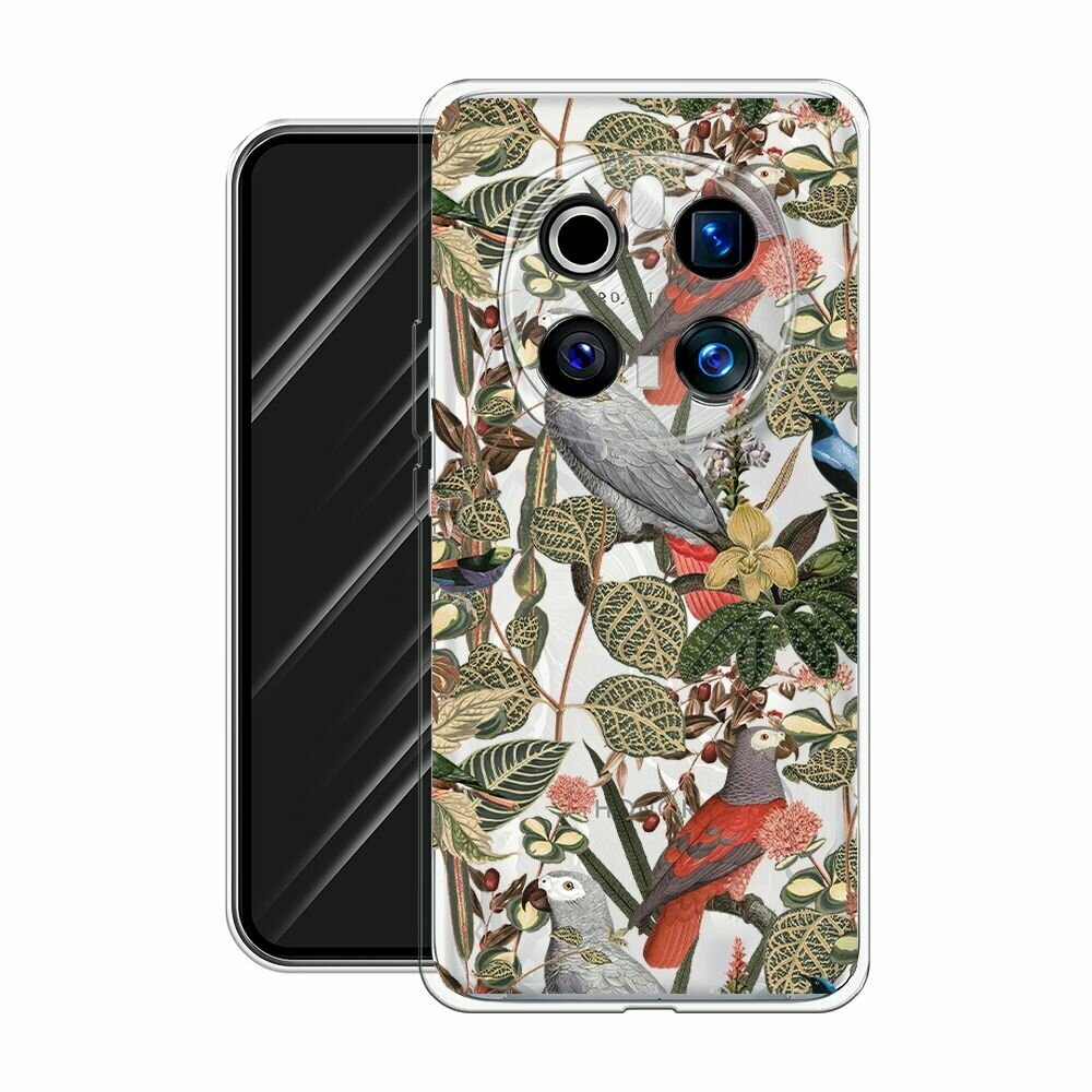 Чехол на Honor Magic 7 Pro / Хонор Мэджик 7 Про с принтом "Tropical pattern", прозрачный — фото 1