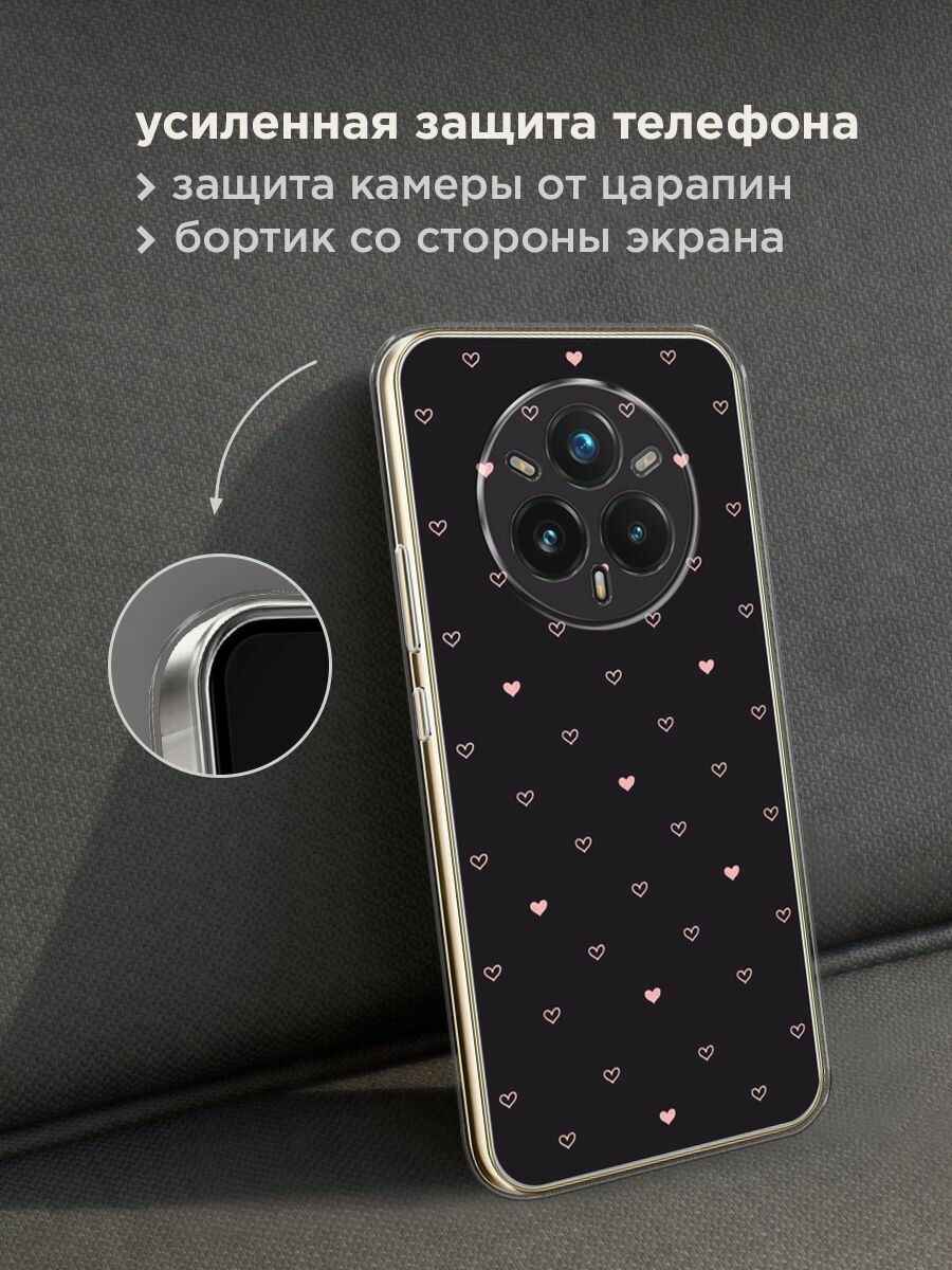 Чехол на Realme 14 Pro+ / Реалми 14 Про+ с принтом "Черный фон и сердечки" — фото 1