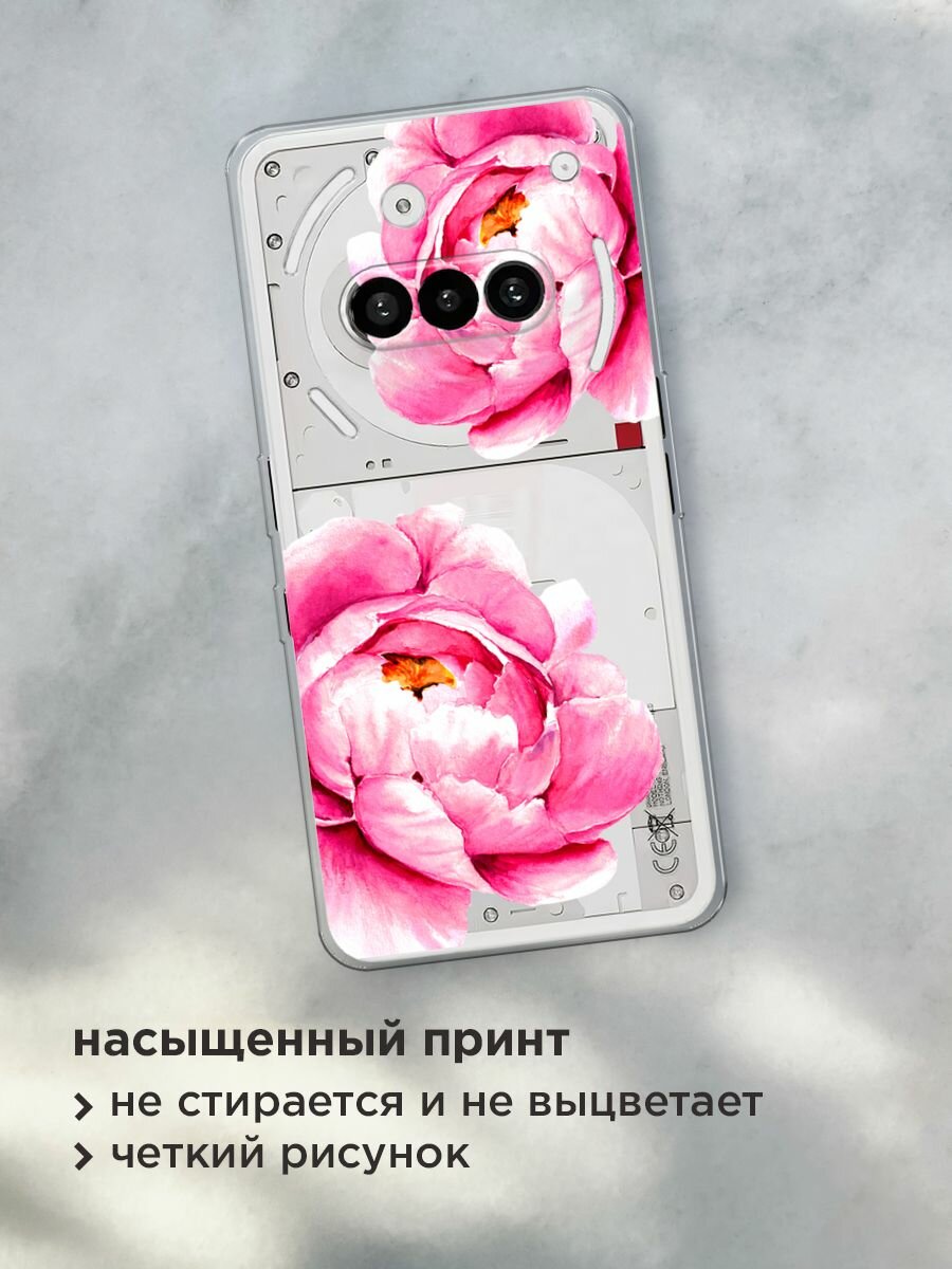 Чехол на Nothing Phone 3a / Нотинг Фон 3а с принтом "Open peonies", прозрачный — фото 1