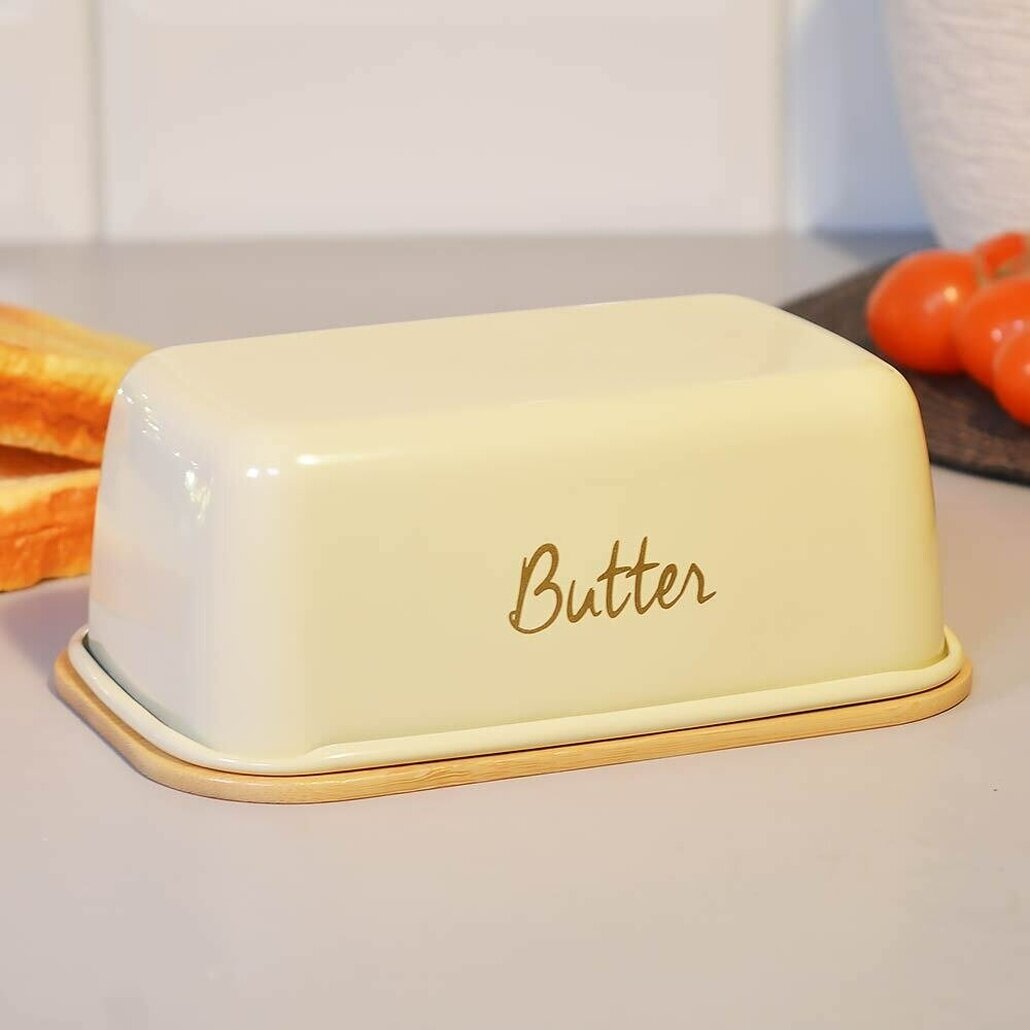 Масленка "Арктик" 15x10x6см, деревянное основание, крышка кремового цвета