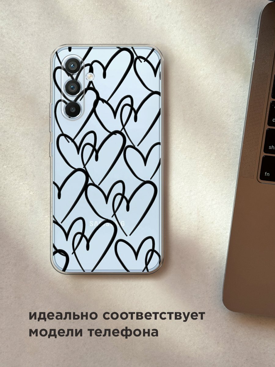 Чехол на Samsung Galaxy A54 / Самсунг A54 с принтом "Hearts doodle black 1" — фото 1