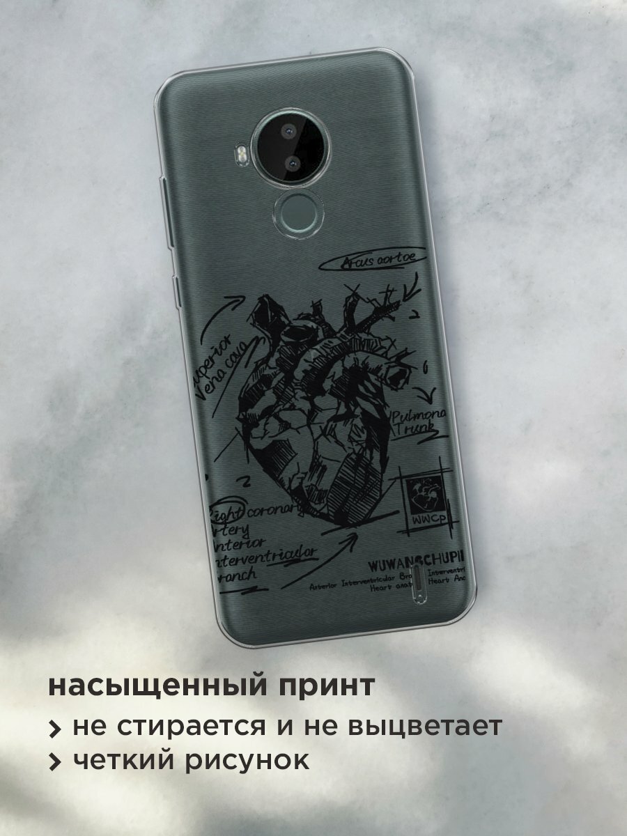 Чехол на Nokia C30 / Нокия C30 с принтом "Анатомическое сердце 2", прозрачный — фото 1