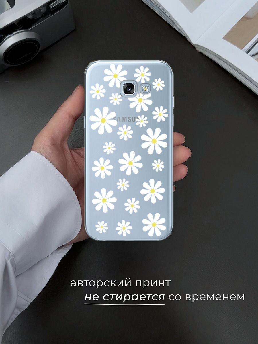Чехол на Samsung Galaxy A5 2017 / Самсунг Галакси А5 2017 с принтом "Большие ромашки", прозрачный — фото 1