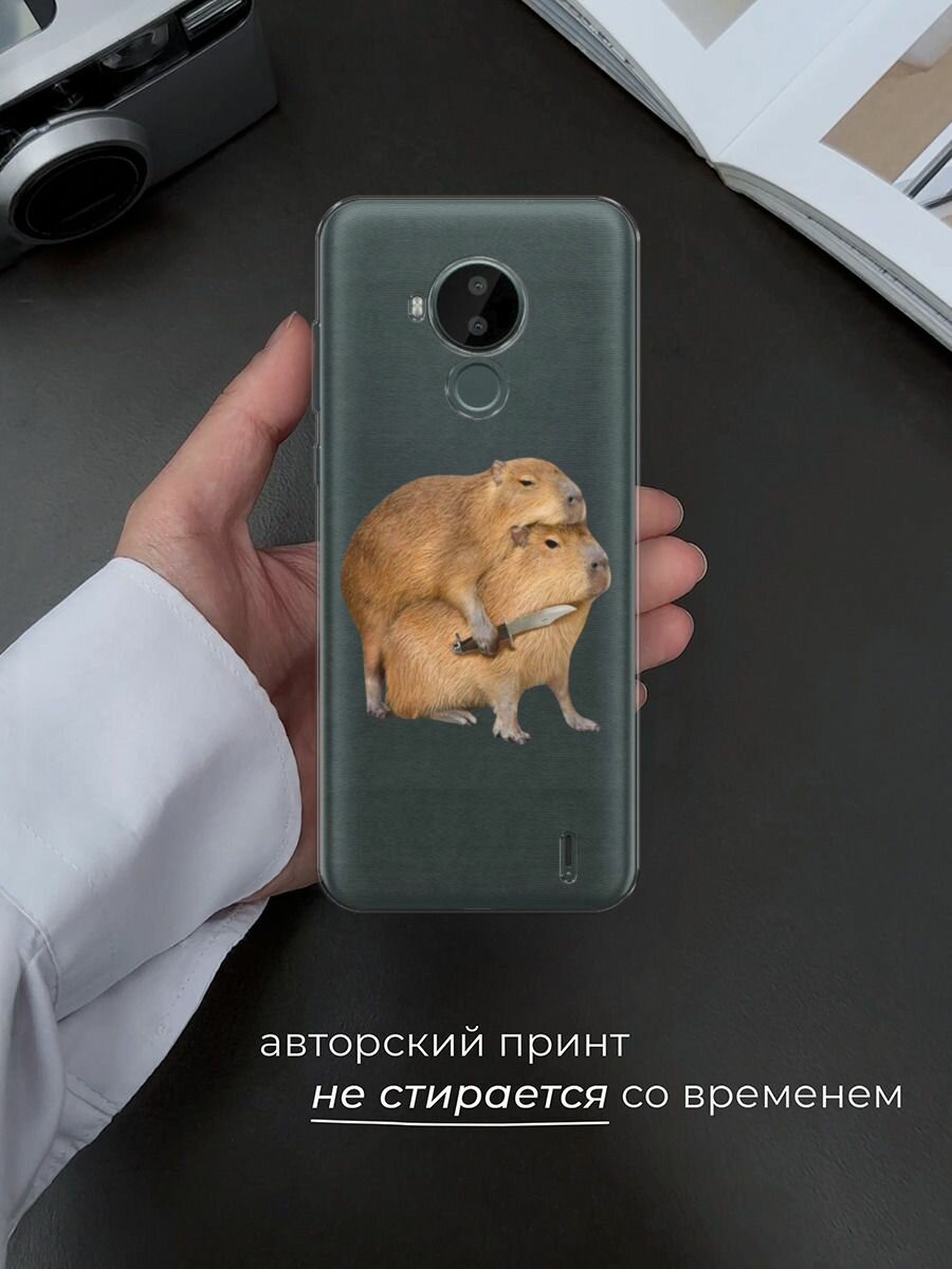Чехол на Nokia C30 / Нокия C30 с принтом "Капибара с ножом", прозрачный — фото 1