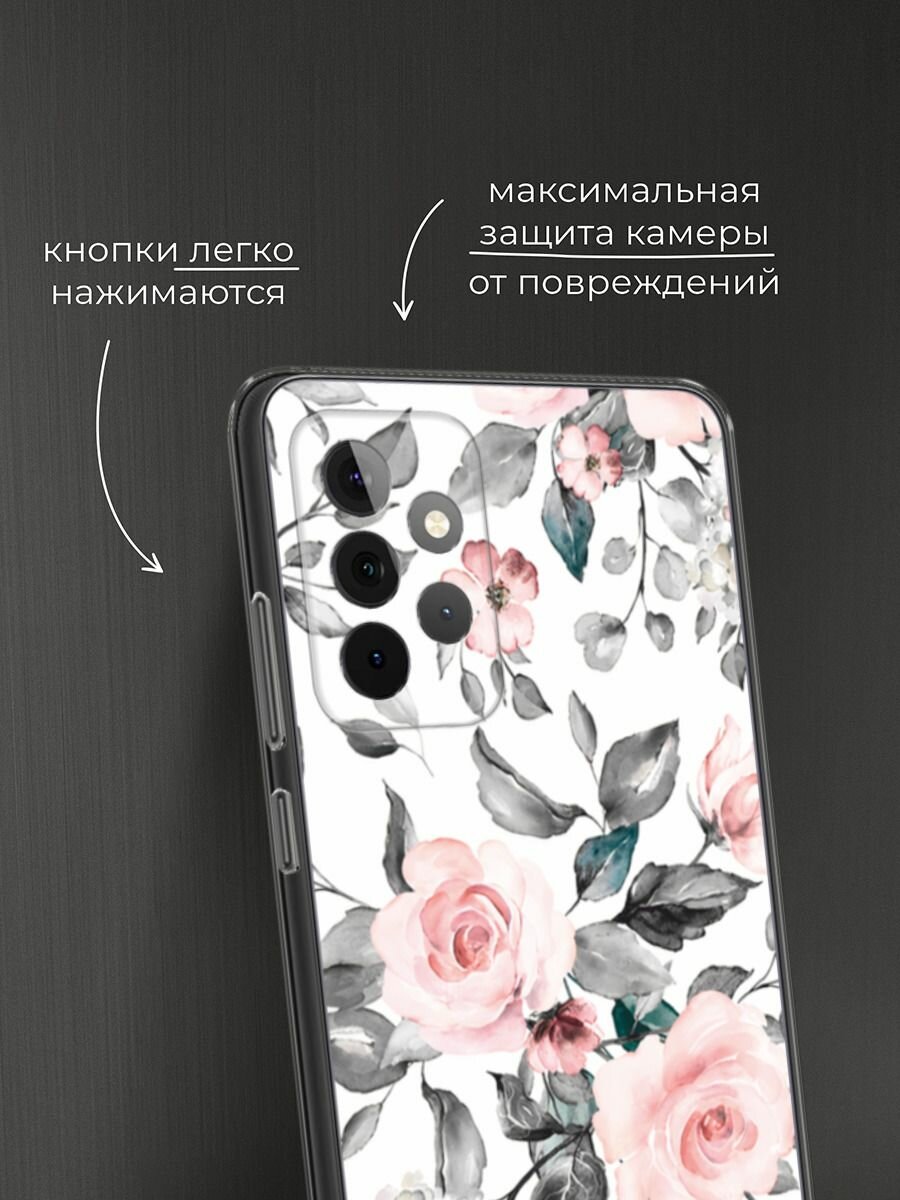 Чехол на Samsung Galaxy A72 / Самсунг Галакси А72 с принтом "Розы на белом" — фото 1
