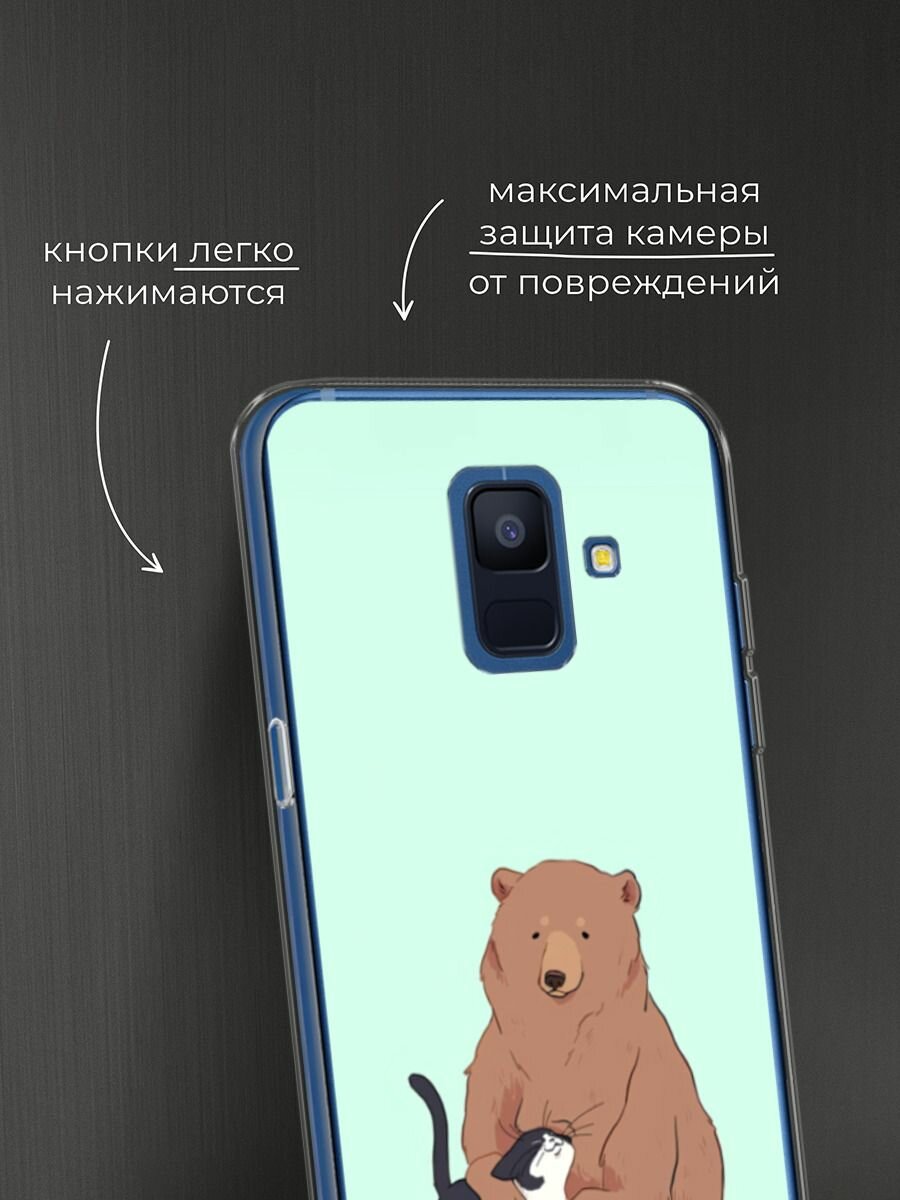 Чехол на Samsung Galaxy A6 / Самсунг Галакси А6 с принтом "Медведь и кошка дружба" — фото 1