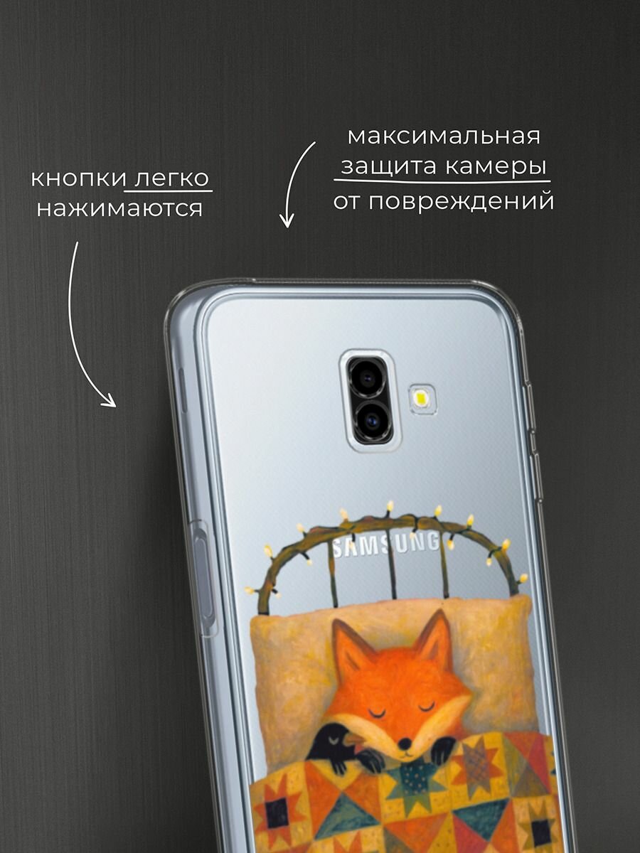 Чехол на Samsung Galaxy J6 + / Самсунг Галакси J6 Плюс 2018 с принтом "Лисичка спит", прозрачный — фото 1