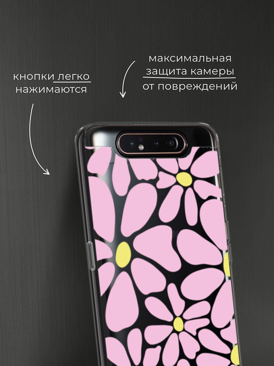 Чехол на Samsung Galaxy A80 / Самсунг Гэлакси A80 с принтом "Розовые лепестки 2", прозрачный — фото 1