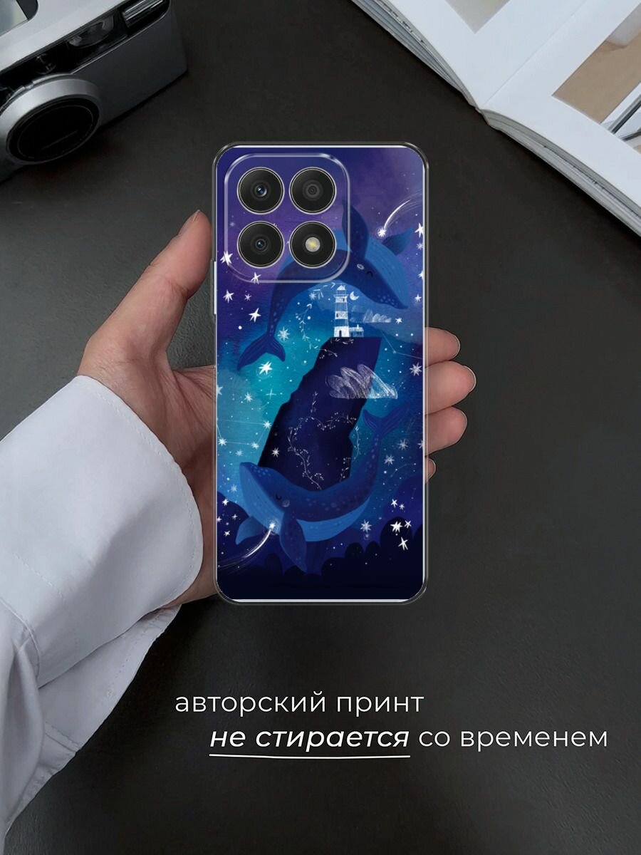 Силиконовый чехол на Honor X8A / Хонор X8A с принтом "Ночные киты" — фото 1