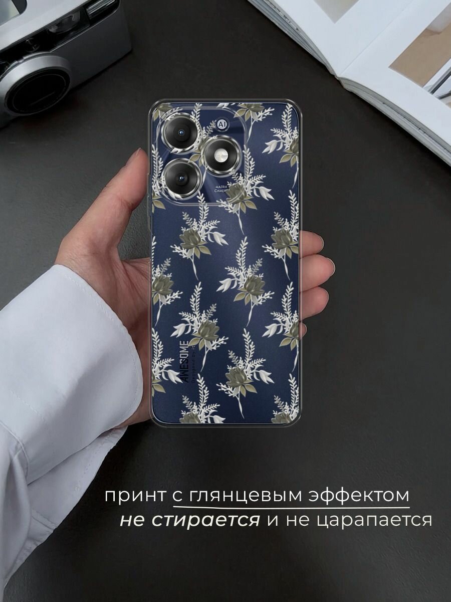 Чехол на Itel A70 / Ител А70 с принтом "Паттерн цветы сепия" — фото 1
