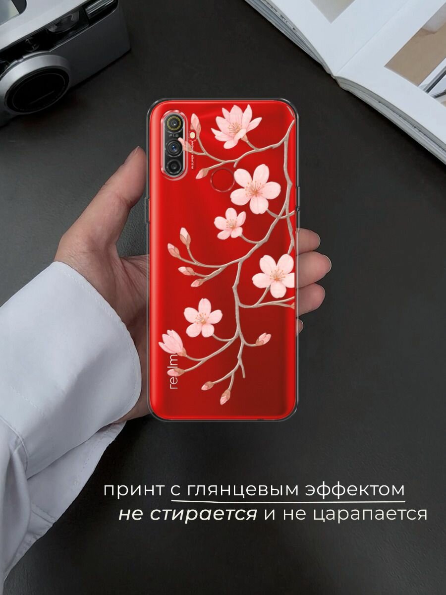 Чехол на Realme C3 / Реалми C3 с принтом "Веточка распускающейся сакуры 2" — фото 1