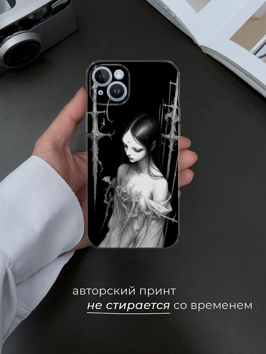 Чехол на Apple iPhone 14 / Айфон 14 с принтом "Грустная готическая девушка" — фото 1