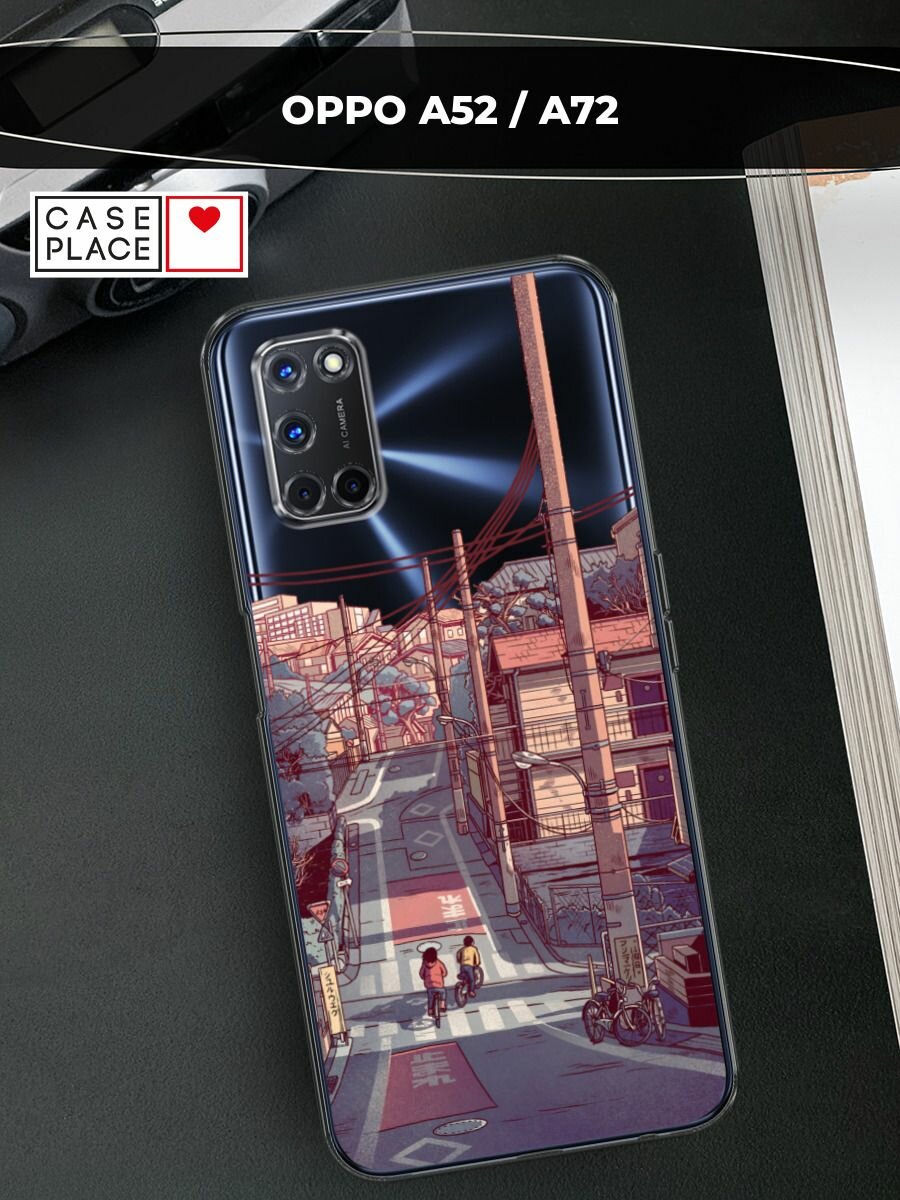 Чехол на Oppo A52/A72 / Оппо A52/A72 с принтом "Закат на японской улице", прозрачный